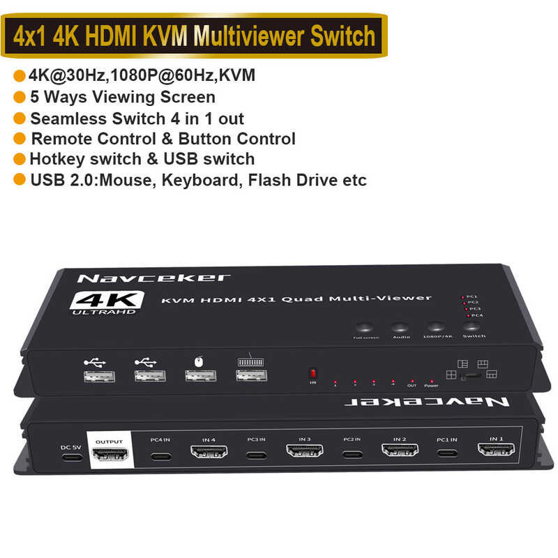 60Hz สวิตช์ 4K สำหรับ 4 In 1 Out KVM HDMI Processor หน้าจอ4X1 Quad ...