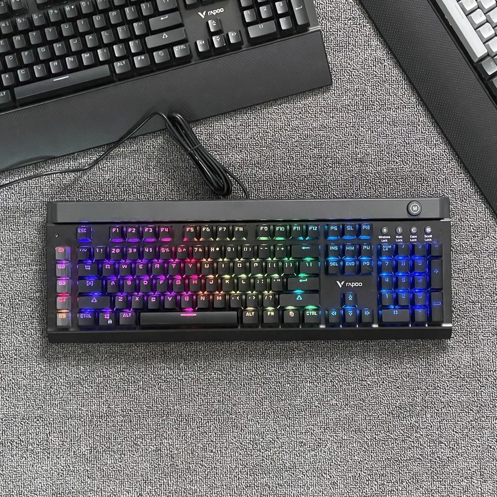 ♞คีย์บอร์ดเชิงกลมือสอง Rapoo V820 ไฟแบ็คไลท์อีสปอร์ตพร้อมที่พักมือแบบพกพาสำหรับเล่นเกมในสำนักงาน ...