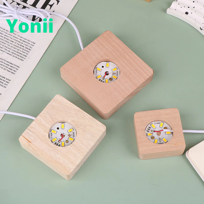 Yonii 6/8/10 ซม.Led โคมไฟไม้เนื้อแข็งสแควร์ไฟกลางคืนโคมไฟ Usb ผู้ถือไฟ ...