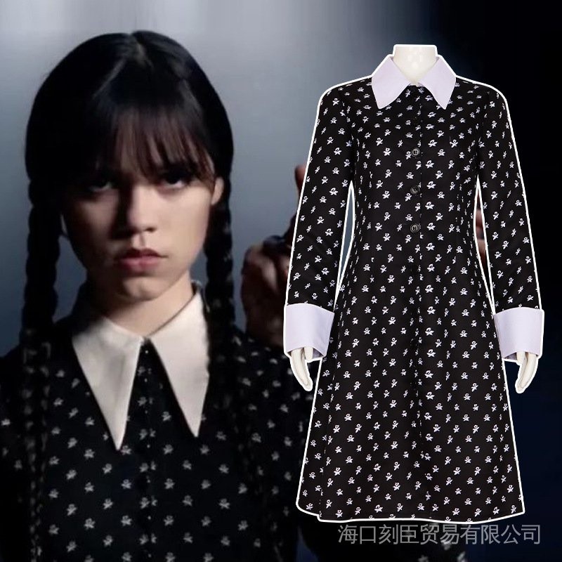 ชุดเดรสคอสเพลย์ Adamsday Family cos Wednesday Wednesday Film TV สีดํา ...