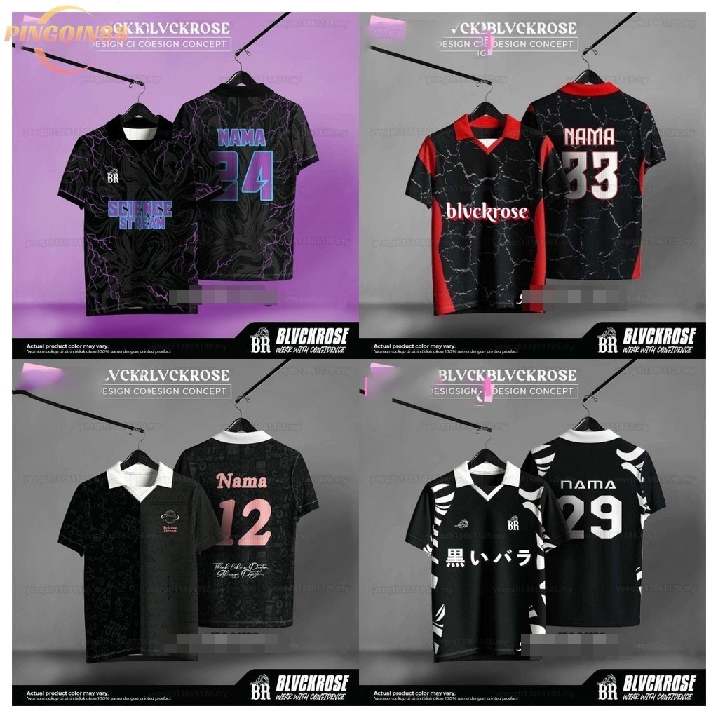 2024 Retro Collar Jersey ชื่อและหมายเลขที่กําหนดเอง OOTD Viral Label T ...