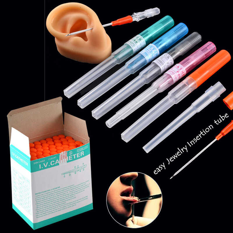 50 ชิ้น / กล่องปลอดเชื้อเข็มเจาะ IV เข็มเจาะ Sashimi Tattoo Tools ...