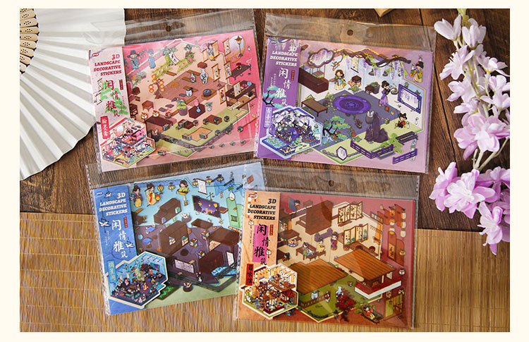 สไตล์จีน 3d ภูมิทัศน์สติกเกอร์ Leisure Yazhu Series นักเรียน diy สนุกตก ...