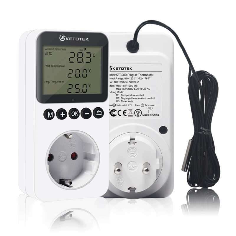 Kt3200 Temperature Controller Digital Plug In Thermostat Timer Switch Socket Heating Cooling Day