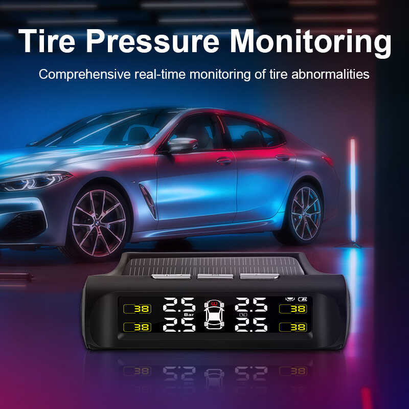 EKLEVA Solar Car TPMS Smart Tire Tyre Pressure Monitoring System USB Digital LCD Display Auto S ...
