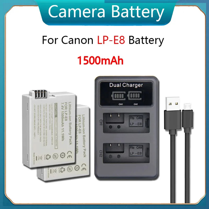 เปลี่ยน LP-E8แบตเตอรี่ LPE8 E8 LP + ที่ชาร์จสำหรับ Canon EOS 550D 600D ...
