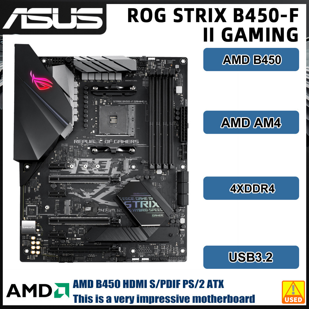 B450 B450M เมนบอร์ด ASUS ROG STRIX B450-F II GAMING เมนบอร์ด AM4 DDR4 64GB M.2 SATA III ATX ...