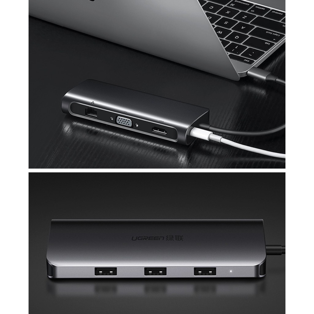 ♞,♘พร้อมส่ง UGREEN 40873 USB C USB3.1 ตัวแปลง TYPE C Hub 9in1 to HDMI4K ...
