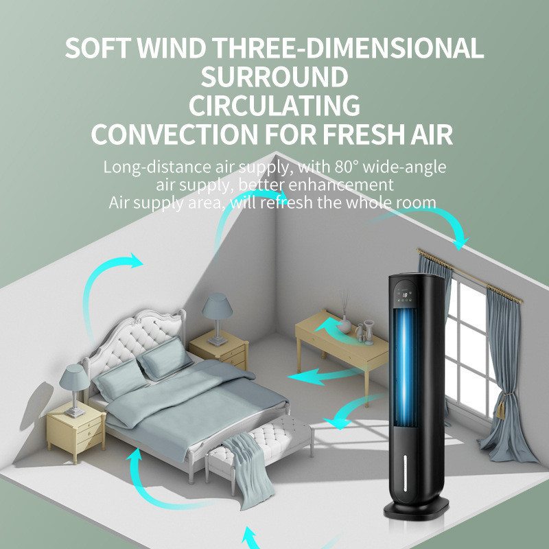 7-liter water tank bladeless tower cooler with 3 fans, horizontal air ...