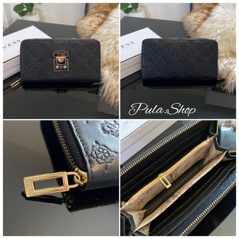♞,♘(พร้อมส่งสีดำ) Guess Long Wallet กระเป๋าสตางค์ผู้หญิงใบยาวซิปรอบ 003 ...