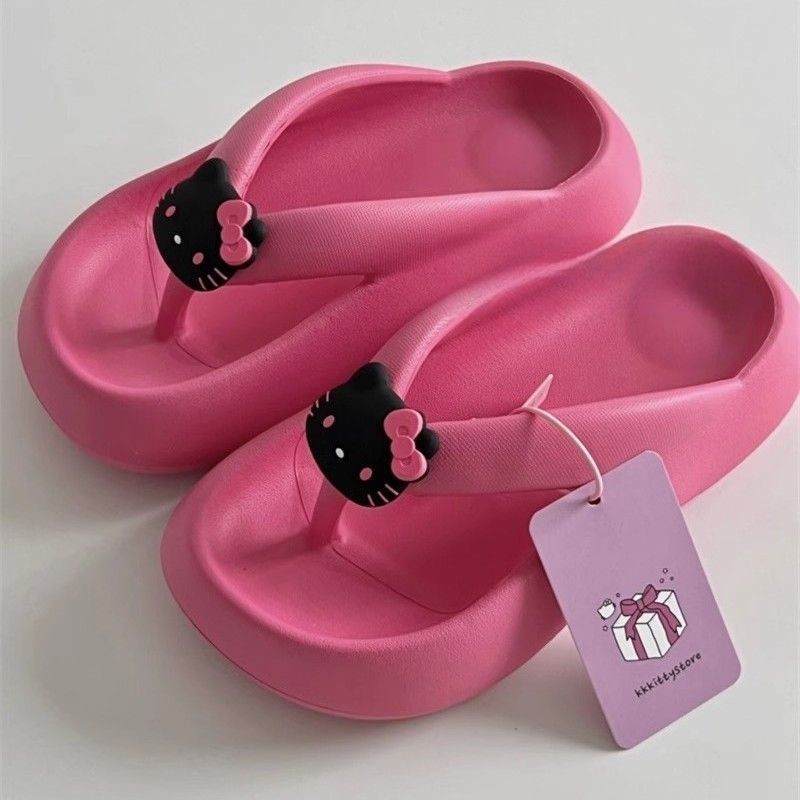 น่ารัก kitty Soft Sole Flip-Flops หนา 4 ซม.สวมใส่ด้านนอกรองเท้าแตะ ...