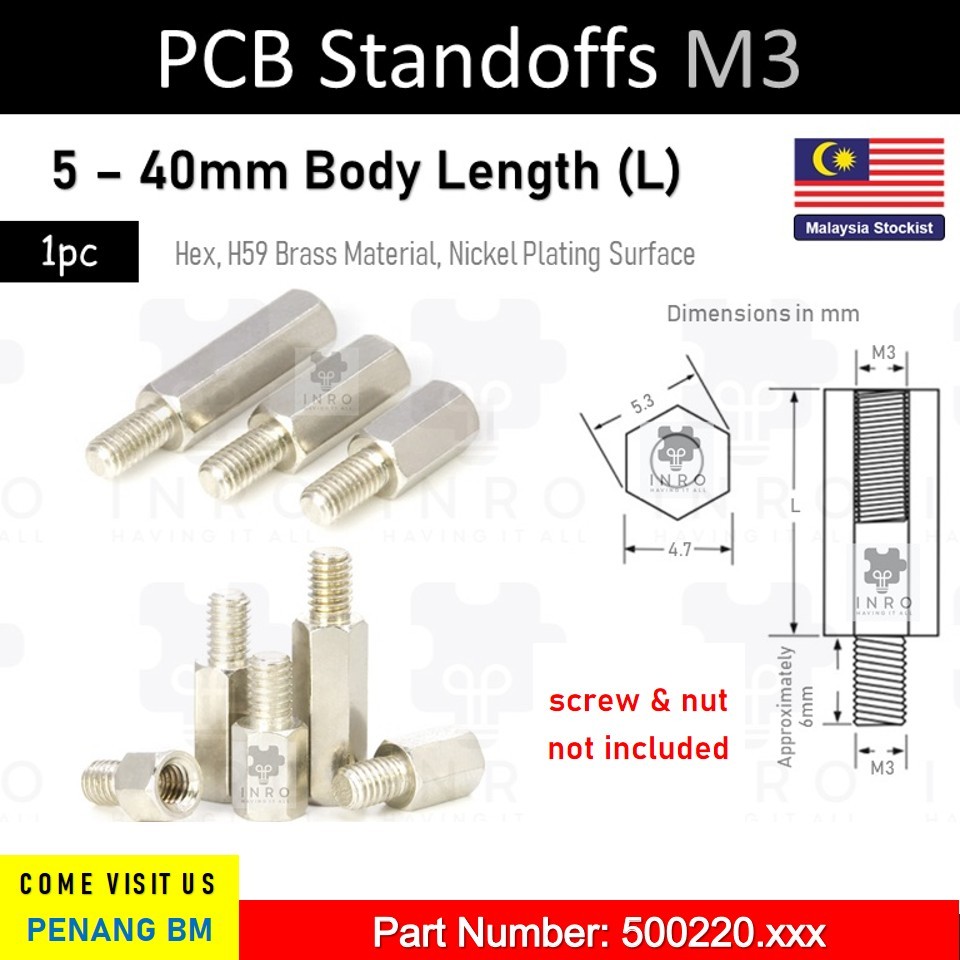 M3 PCB Standoff (สกรูและน็อต) ความยาวโครเมียม= 5mm / 8mm / 10mm / 12mm ...