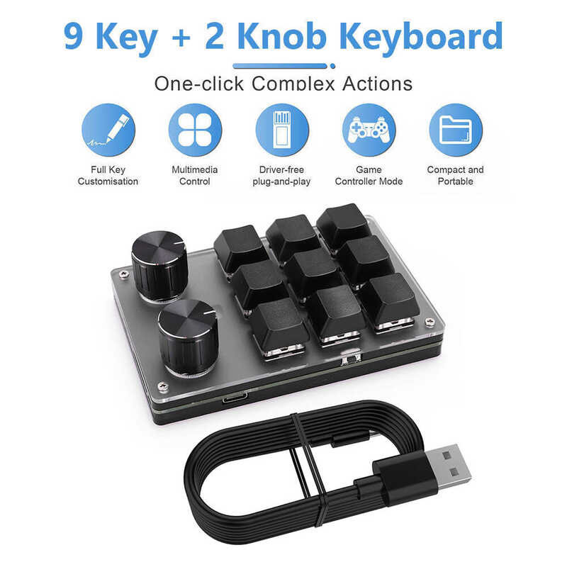 Gaming Keyboard ro 9 Key 2 Knob Programming One-handed Mechanical ...