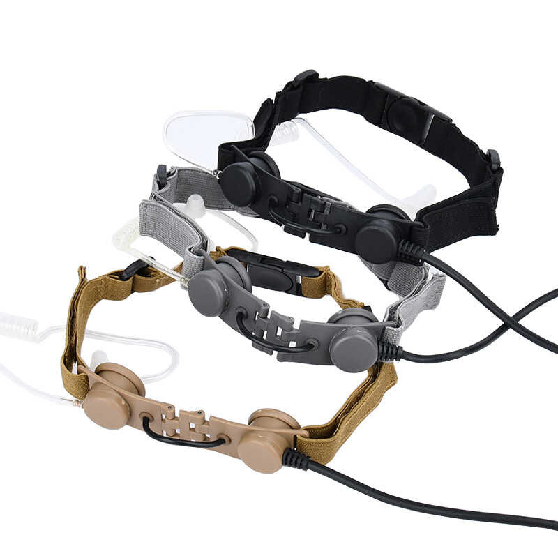 Throat ยุทธวิธี Laryngeal Mic Eaphone ชุดหูฟังไมโครโฟน Walkie หูฟังว ...