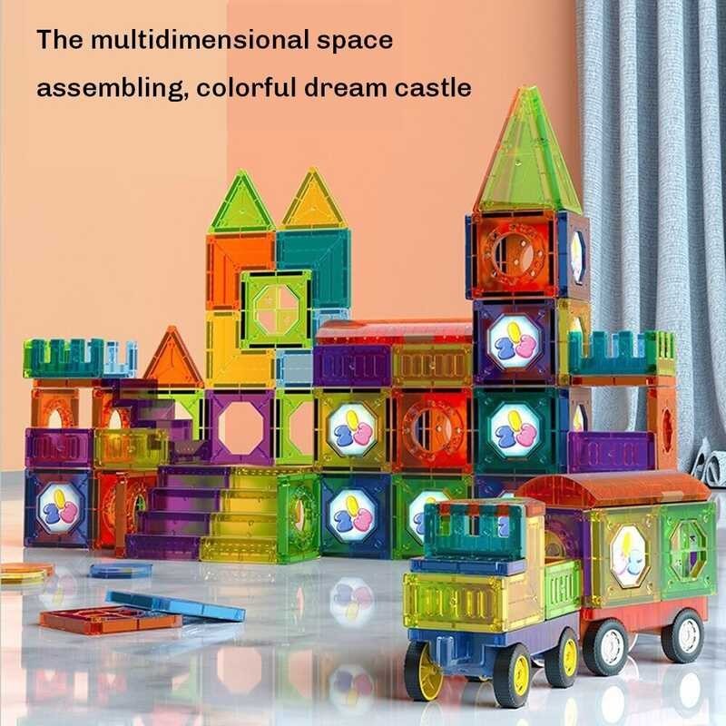 43/55/56PCS Magnetic Tiles 3D Building Construction Set Marble Run Magnet Blocks for Kids Early ...