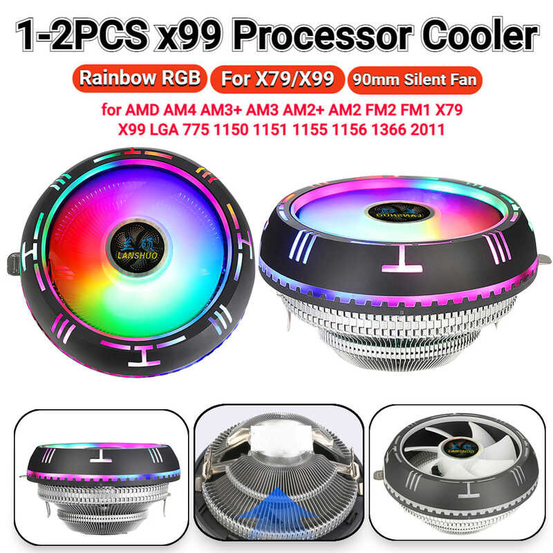 1-2Pc X99 Processor LED CP Water Cooler Air-Cooled CPU Fan PC Cooling ...