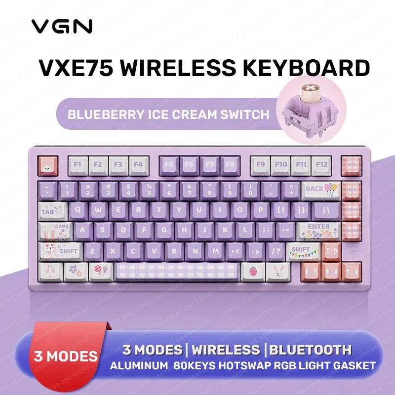 VGN VXE75 Aluminum Custom Mechanical Keyboard Kit Wireless Bluetooth 2 ...