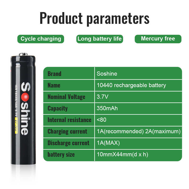Soshine 3.7V แบตเตอรี่ลิเธียม AAA 10440 แบตเตอรี่ลิเธียมไออ ไออ ...