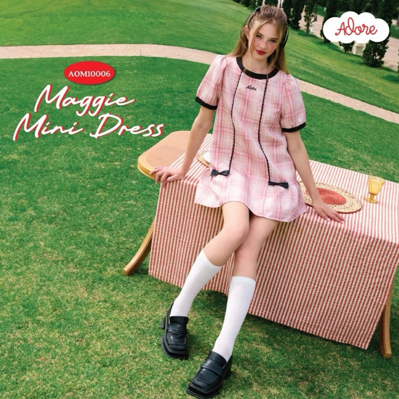 ♞ADORE2112 AOM10006 : MAGGIE MINI DRESS เดรสสีชมพู เดรสคู่แม่ลูก ชุดคู่ ...