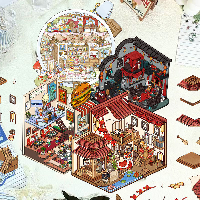 Kowei 3 ชิ้น Teacup World Series 3D กันน้ําน่ารักทิวทัศน์สติกเกอร์ ...