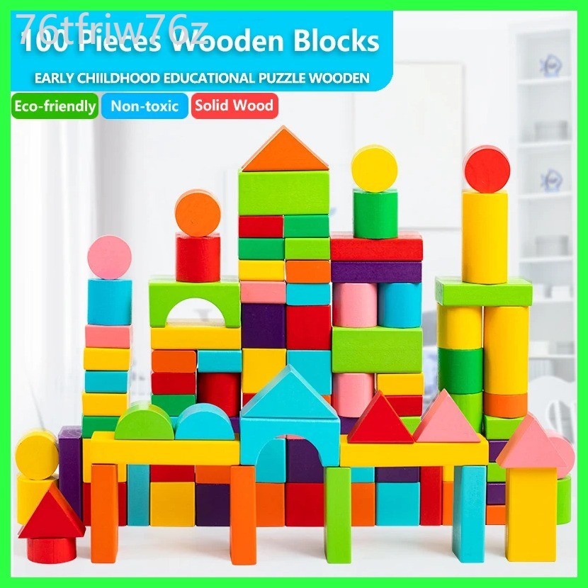 Wooden Building Blocks Set with Storage Bag Wooden Toys for Kids ...