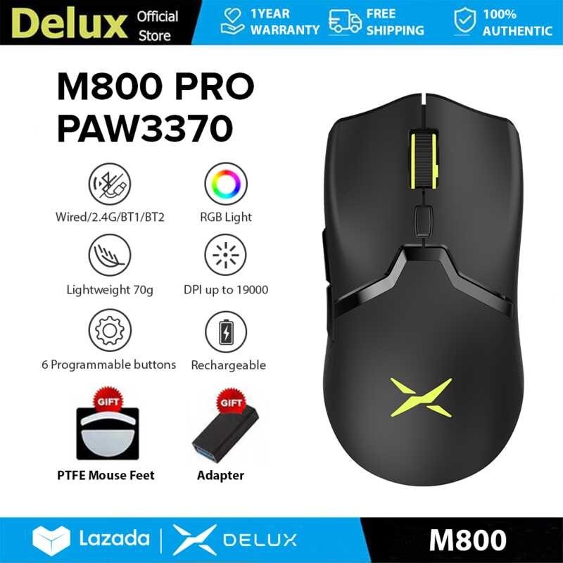 M800 PRO Delux PAW3370 Wired & Gaming Mouse DPI MAX 19000 Rechargeable 6 Programmable buttons ...