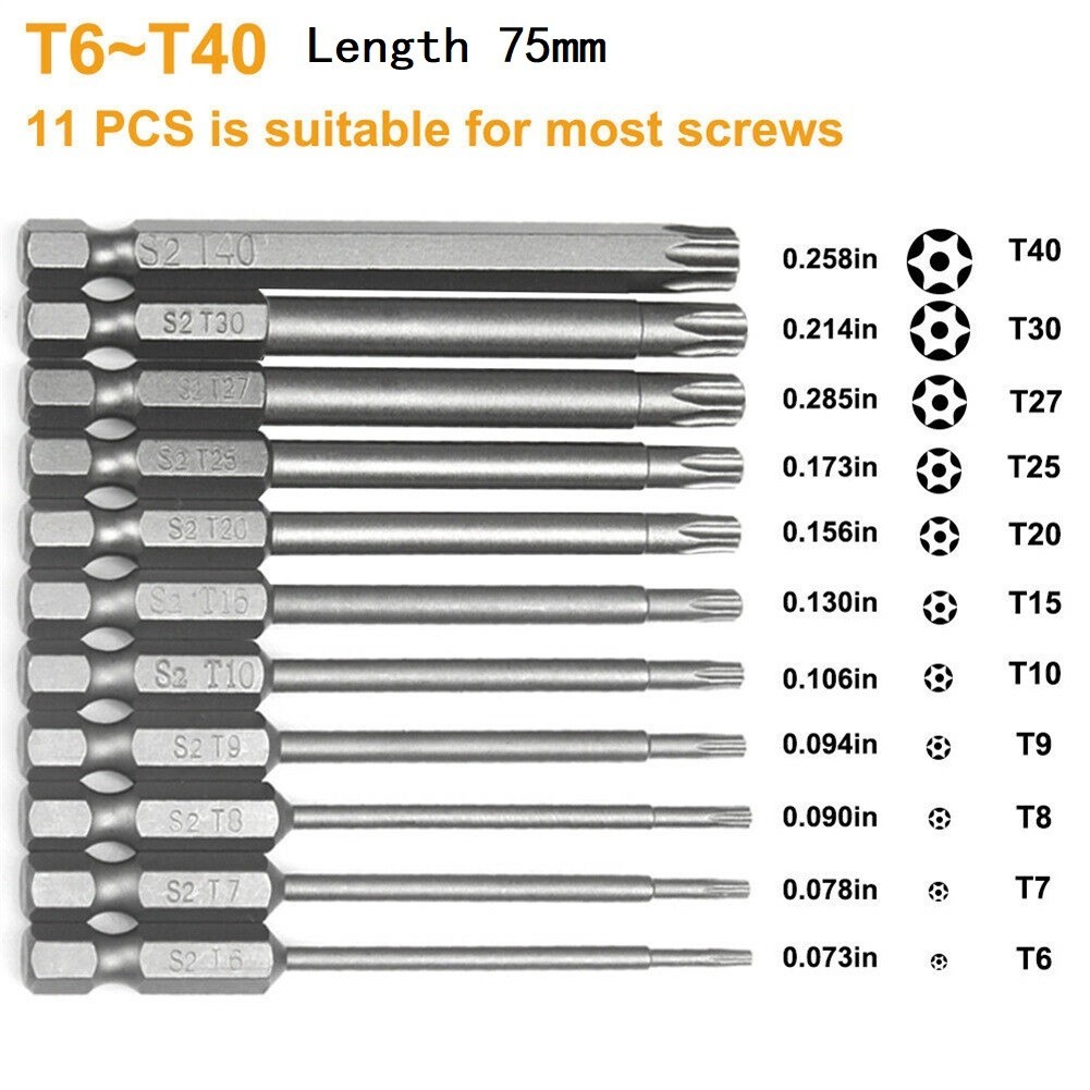 Llma_คุณภาพสูงสุด 11 ชิ้น Torx ไขควงชุด Bit Hex Security หัวแม่เหล็ก 75 มม.ยาวพิเศษ | Shopee ...