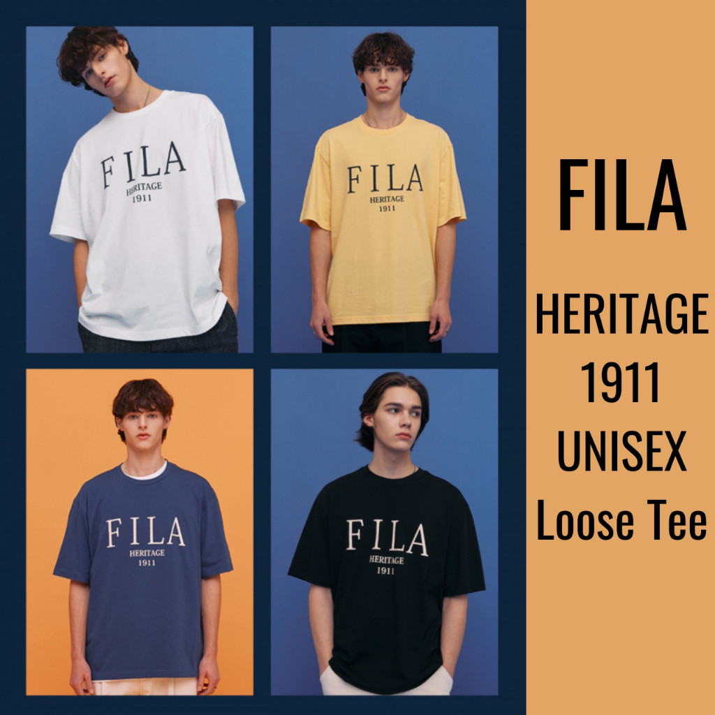 [FILA] Heritage 1911 unisex เสื้อยืด ทรงหลวม / สินค้าเกาหลีใต้ / ของแท้ 100% / เสื้อยืดคู่รัก ...