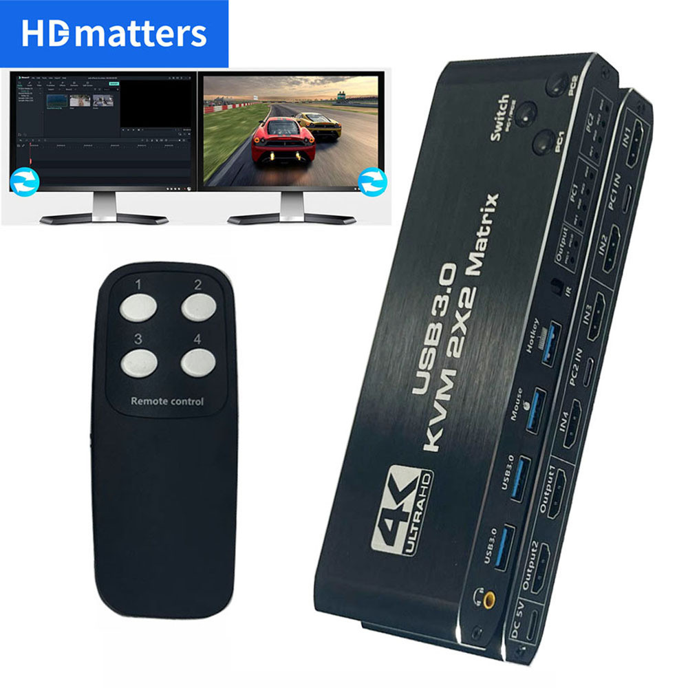 Hdmi KVM Matrix 2X2 Dual monitor HDMI KVM Switch Matrix พร ้ อม USB KVM 4K 60Hz HDM 2.0 KVM ...