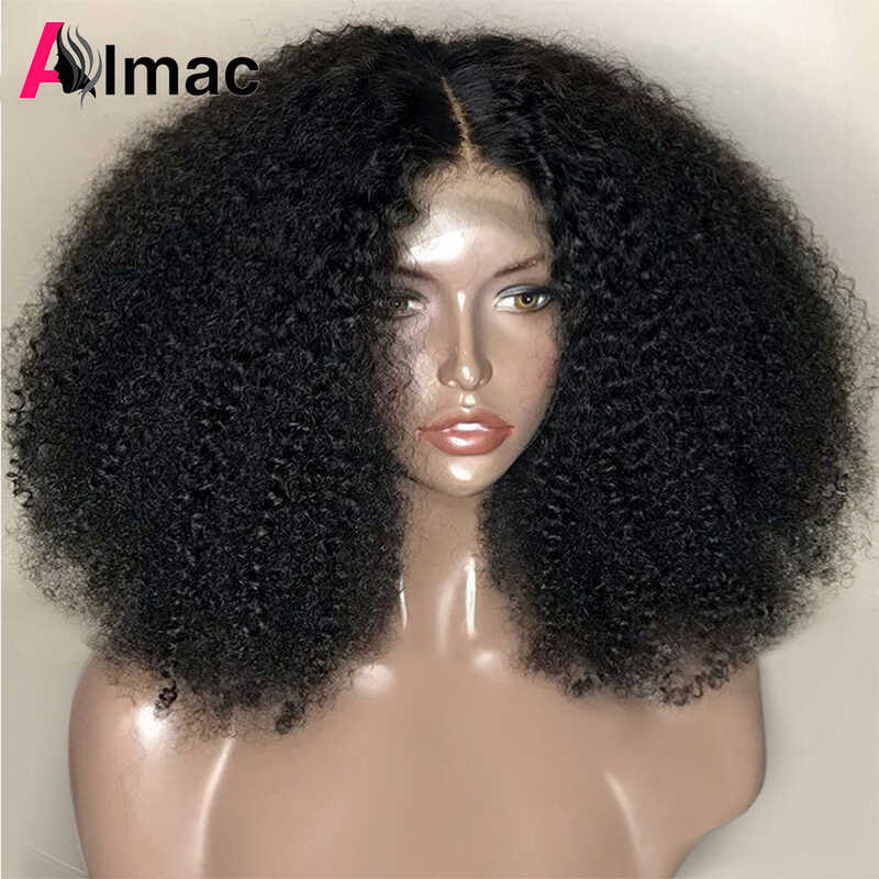 Kinky Afro 250% ดูเป็นธรรมชาติ ความหนาแน่น Curly เส้นผมมนุษย์วิกผม วิก ...