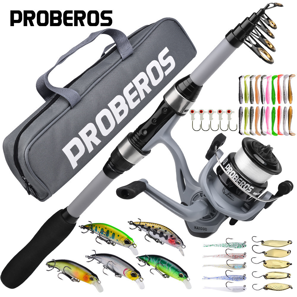 ในสต็อก PROBEROS Fishing Rod & Reel ชุด 1.8 M Telescopic Rod 5.2:1ความ ...