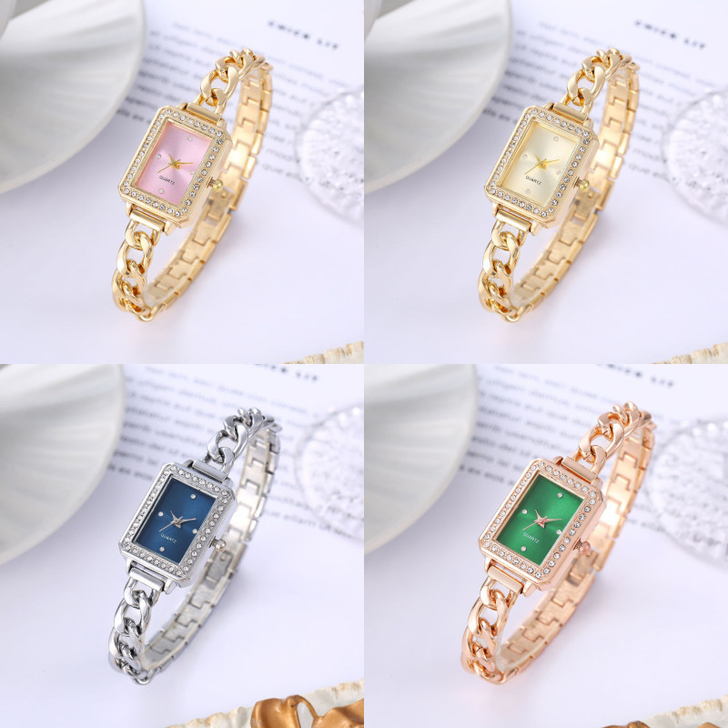 นาฬิกาข้อมือสตรีสแควร์ นาฬิกาหน้าปัดขนาดเล็ก นาฬิกาโซ่เหล็กหรูหราสำหรับ ...