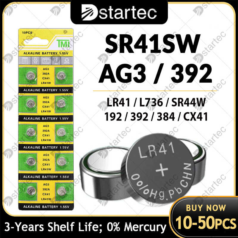 10-50ชิ้น1.55V Ag3 Lr41แบตเตอรี่ Sr41 392 192รอบเหรียญอัลคาไลน์ ...