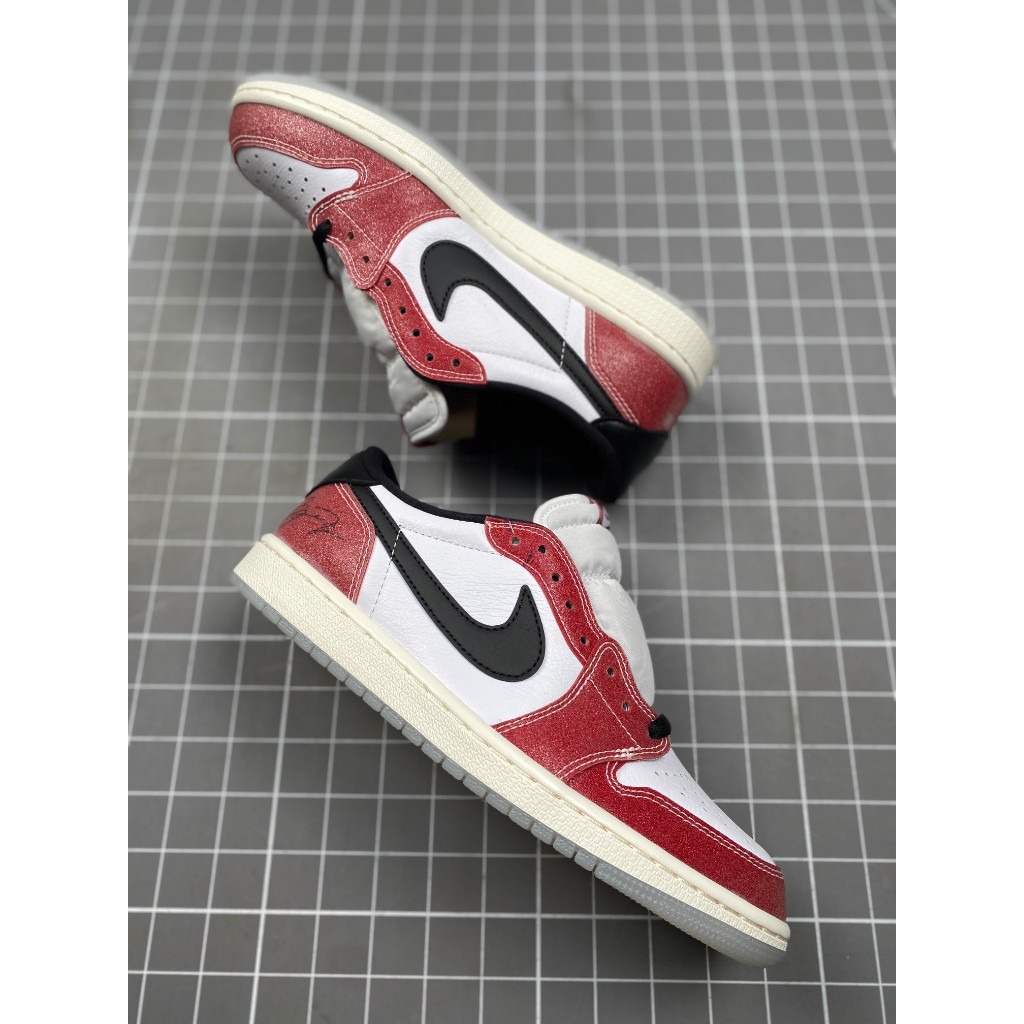 ♞Trophy Room x Air Jordan 1 Low OG SP "Red Black" AJ1 ผ้าใบลำลองสำหรับ ...