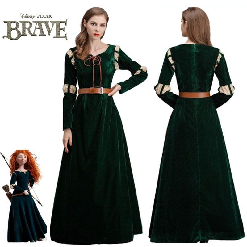 Disney Brave Merida Princess Costume Dress Suit Halloween Adult Cosplay ...