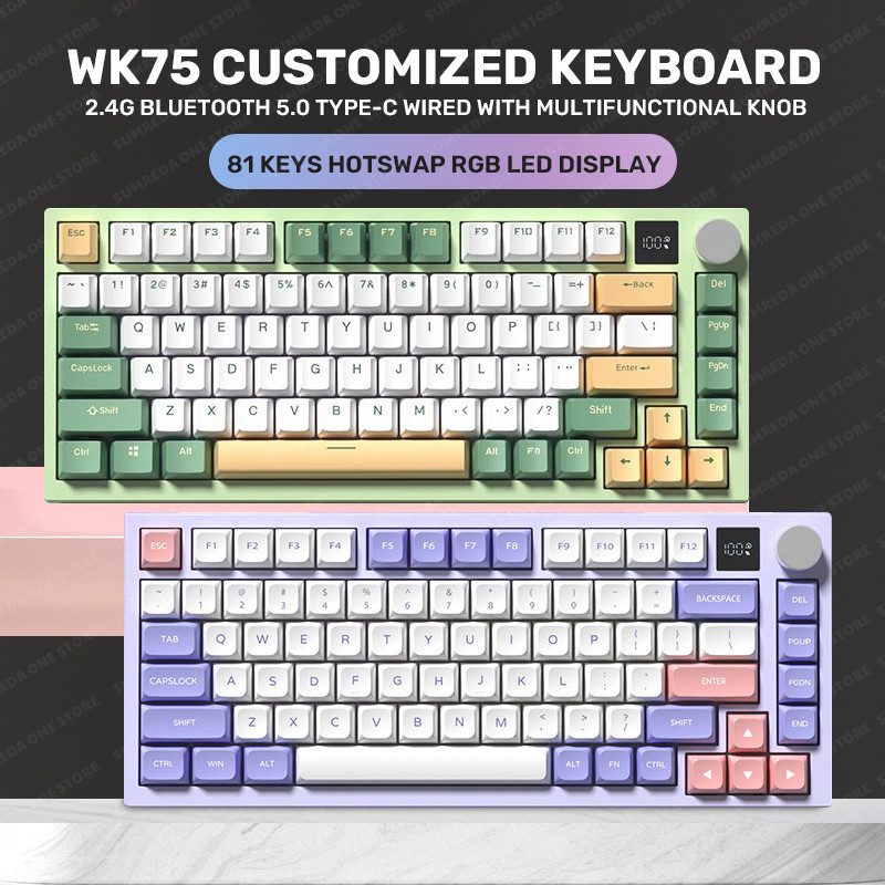 WK75 Wireless Mechanical Keyboard 81Keys 2.4G Wired Gaming Bluetooth ...