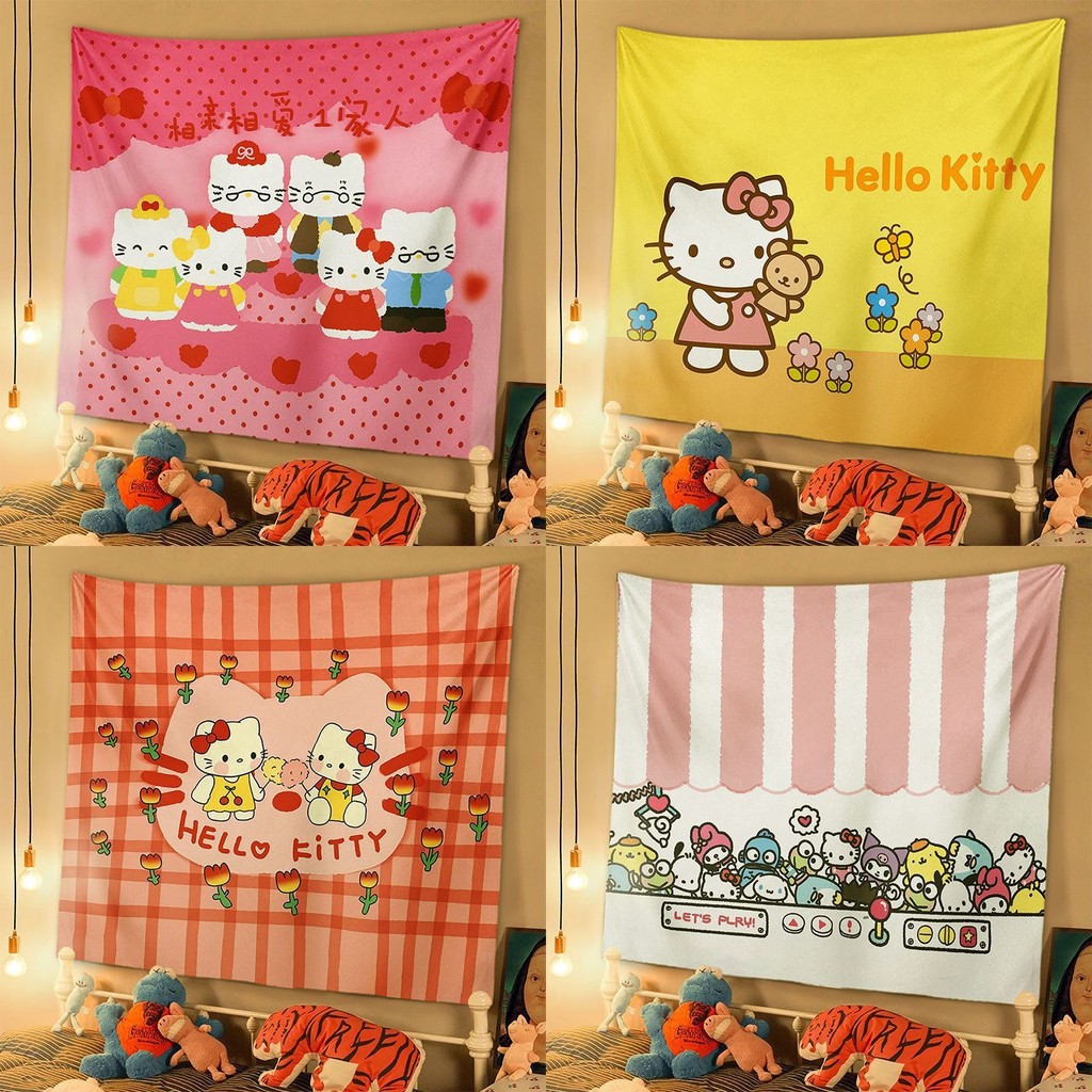 Hello Kitty พื้นหลังผ้า Tapestry Tapestry อะนิเมะอุปกรณ์ต่อพ่วงหอพักตก ...