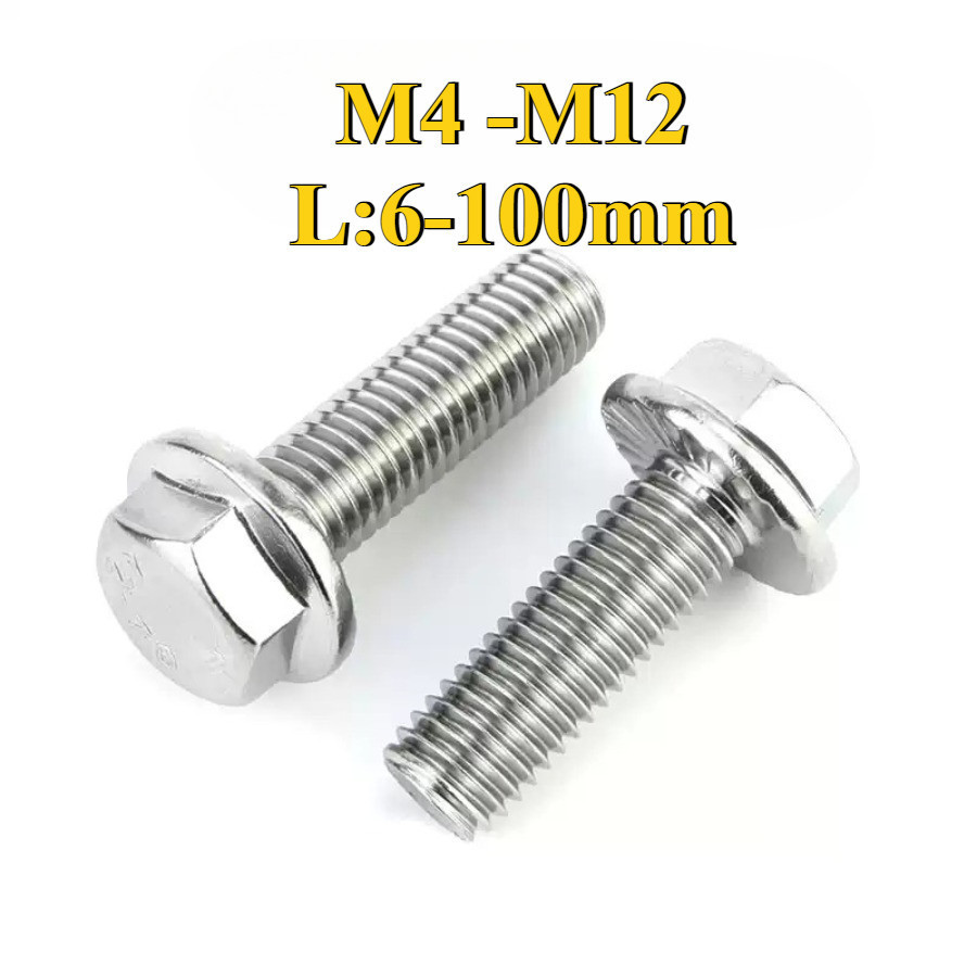 [MX1] น็อต สกรู หัว 6 เหลี่ยมติดแหวน ใต้คอฟัน โบลท์ สแตนเลส 304 เกลียวมิล ตลอด หยาบ M4-M12 ...