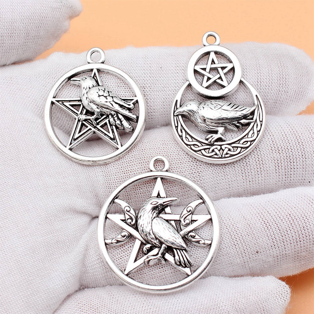 เครื่องประดับ Silver สี Witchcraft Pentacle Crow Charms คอลเลกชันขายส่งอุปกรณ์เสริม 3 ชิ้น ...