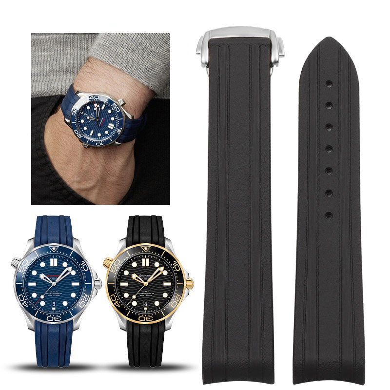 สายนาฬิกาซิลิโคนขนาด 20 มม.สําหรับ Omega Seamaster 300 Speedmaster 007 ...