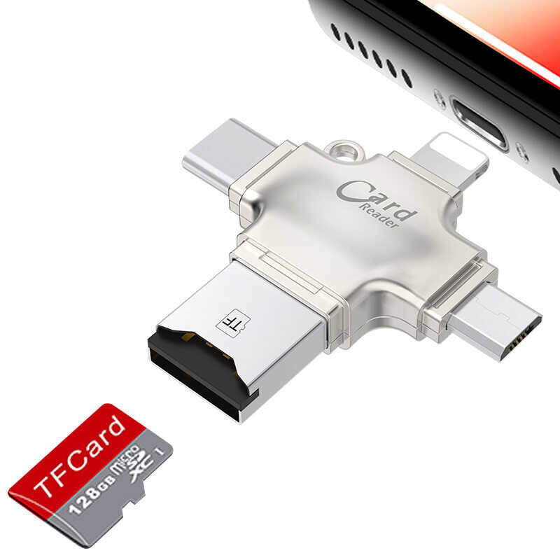 4 In 1 Memory Micro SD Lighing/Mirco USB OTG Card Reader For Iphone ...