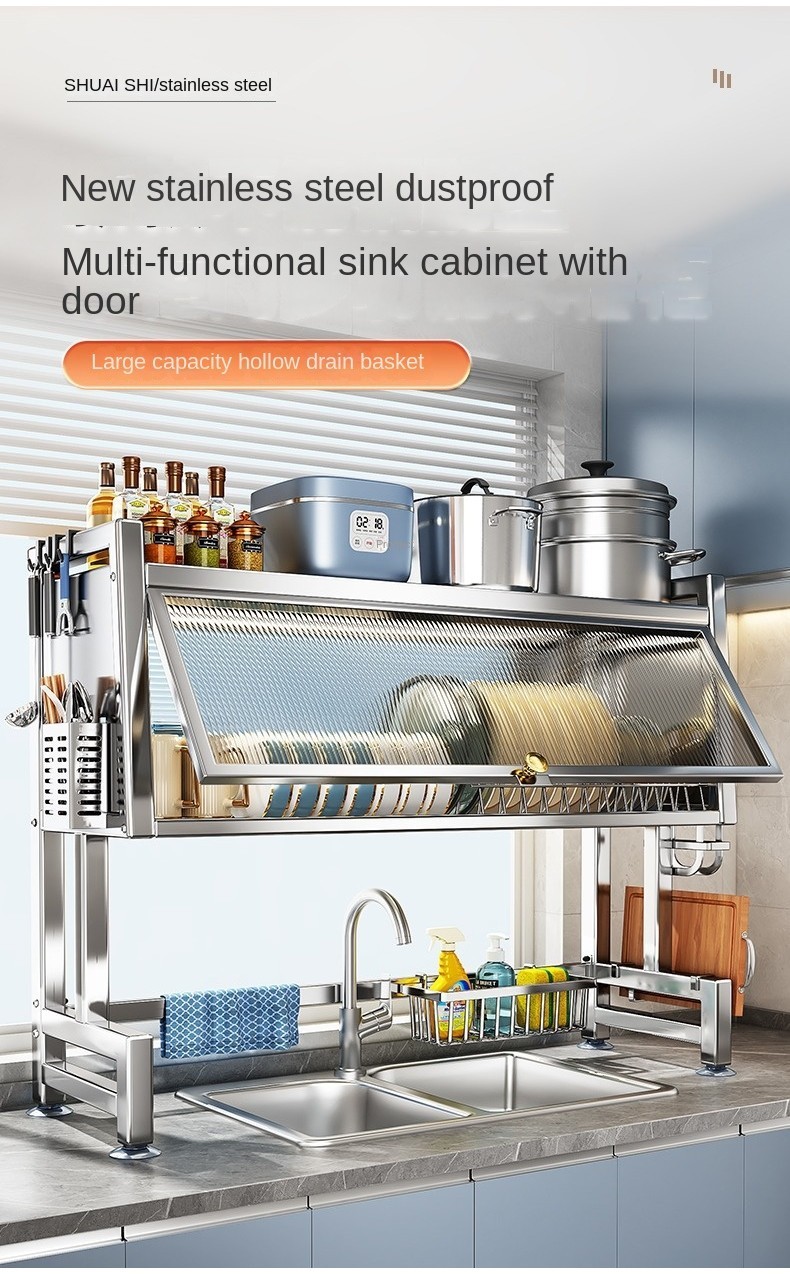 สแตนเลสตู ้ ครัวประตูRack Multifunctional Drain Rackเดี ่ ยวคู ่ อ ่ ...