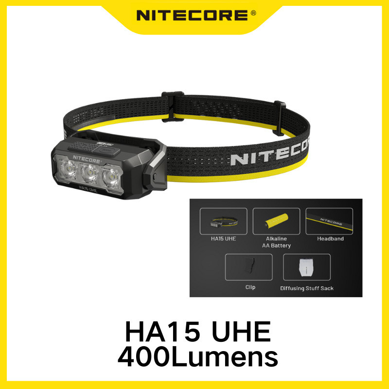Nitecore HA15 UHE ไฟหน้า 400Lumens 6*NiteLab UHE LEDs Include แบตเตอรี่ ...
