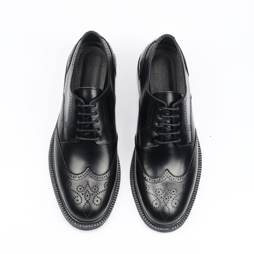 Wingtip Derby Vintage Cow Leather Office Shoes With Wooden Sole And ...