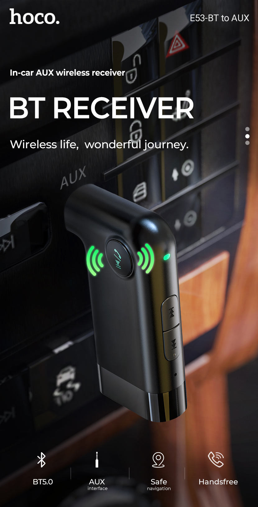 [ประกัน 1 ปี] HOCO E53 / E58 ตัวรับสัญญาณ บลูทูธรถยนต์ Aux 3.5mm to Bluetooth Wireless Car ...