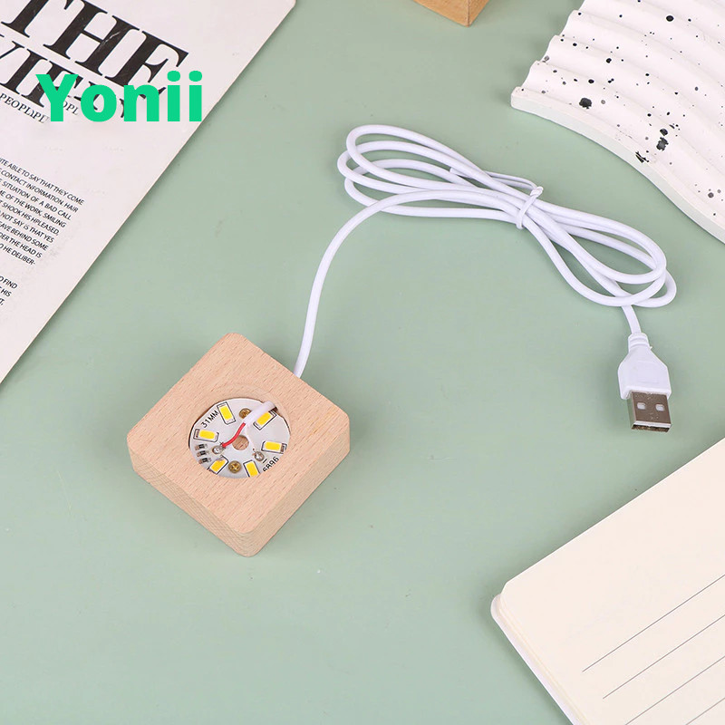 Yonii 6/8/10 ซม.Led โคมไฟไม้เนื้อแข็งสแควร์ไฟกลางคืนโคมไฟ Usb ผู้ถือไฟ ...
