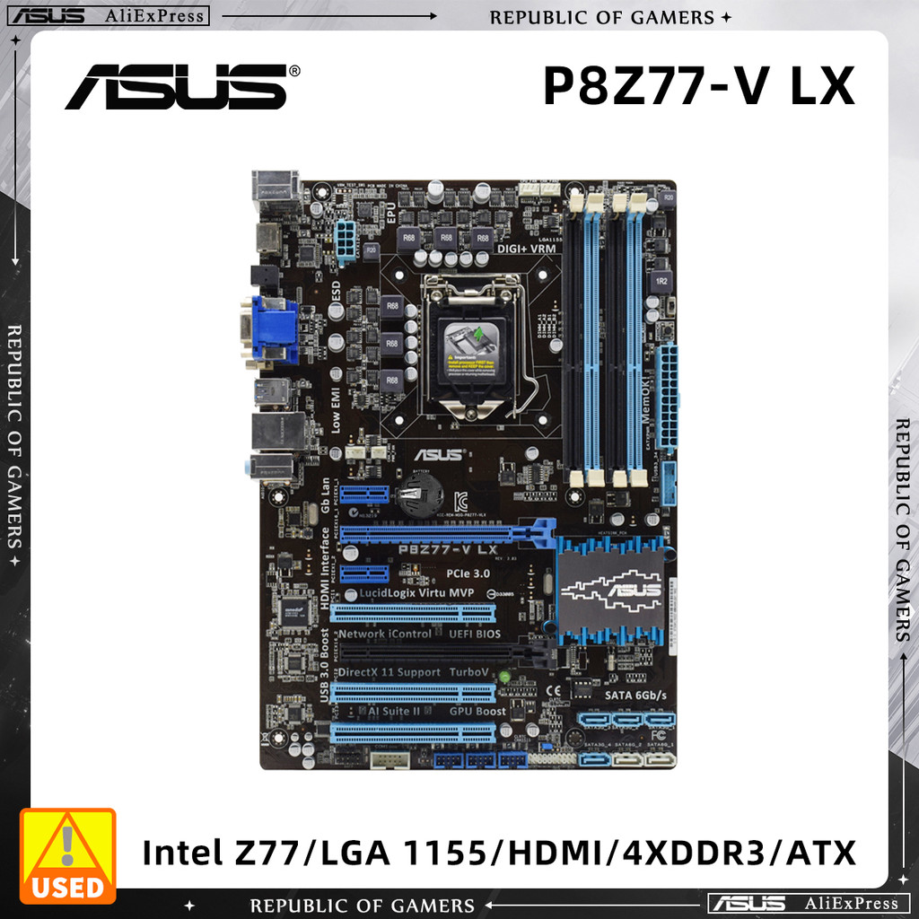 อุปกรณ์เสริมคอมพิวเตอร์ ASUS P8Z77-V LX DDR3 Intel Z77 เมนบอร์ด LGA 1155 ซ็อกเก็ตสําหรับ Core ...