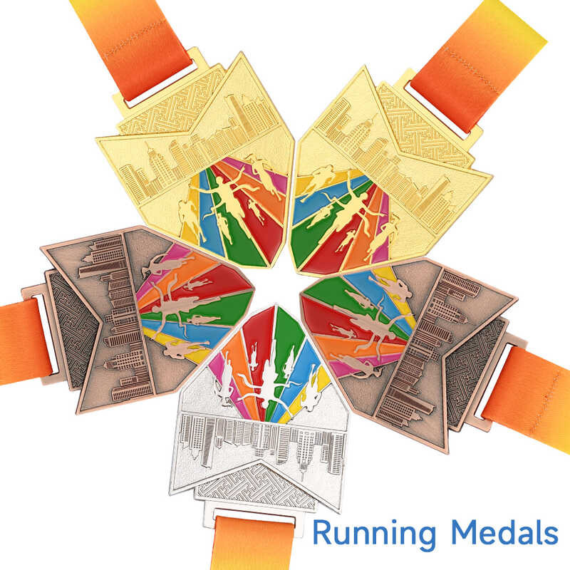 Running Runner Gold Medals Trophy Award With Neck Ribbons Marathon ...