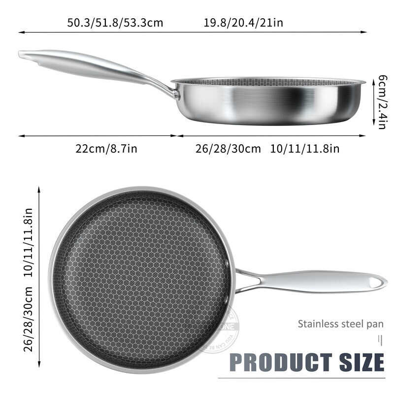 26/28Cm Onetwone 410 Stainless Steel Pan Set Flat Frying Pan With Glass ...