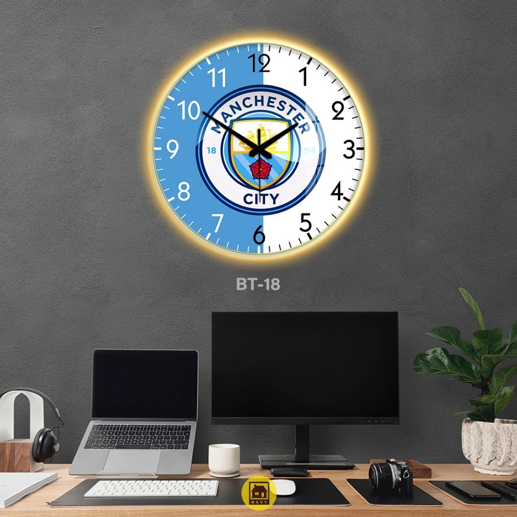 นาฬิกากระจกติดผนัง LED ทรงกลม Manchester City Club Wall Mirror การพิมพ ...